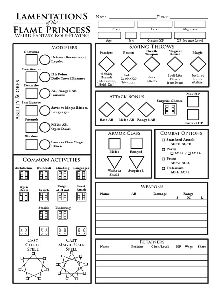 LotFP Character Sheet Fillable | PDF | Role Playing Games | Tabletop Games