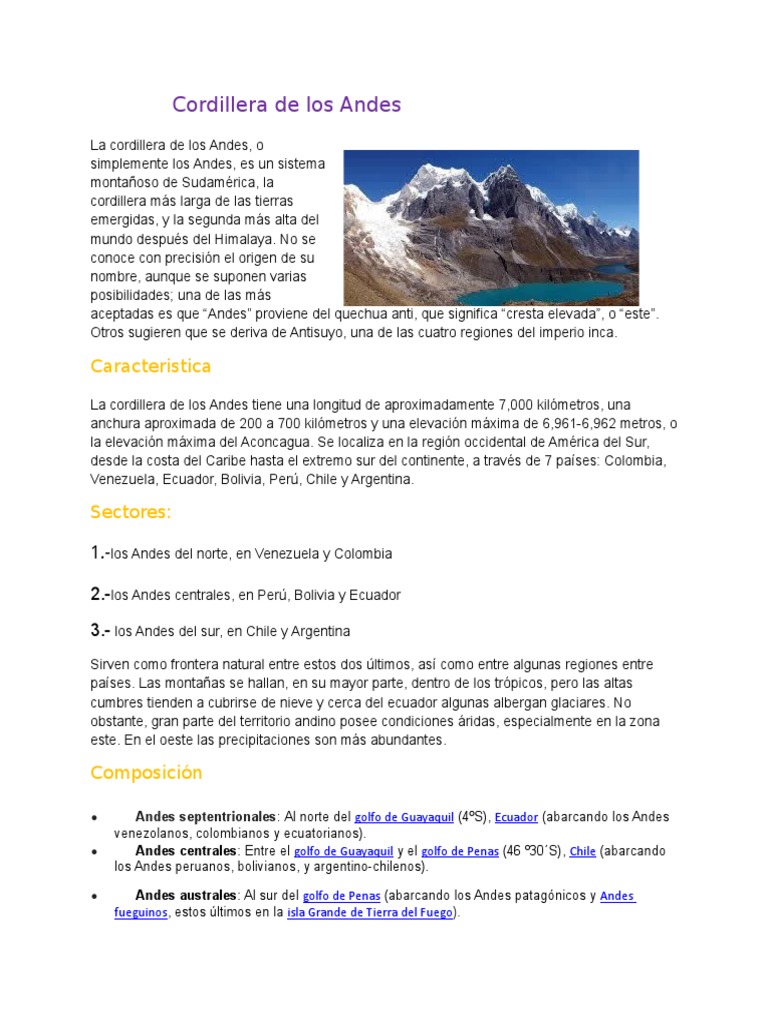 Cordillera de Los Andes | PDF