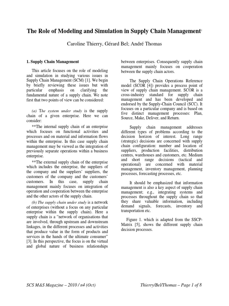 Articulo 1. The Role of Modeling and Simulation in Supply Chain ...