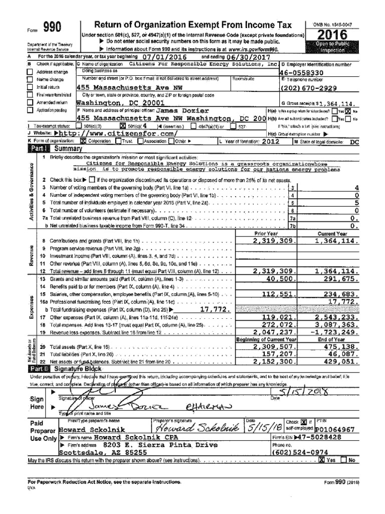 Cres Fy2016 990 | PDF | Irs Tax Forms | 501(C) Organization