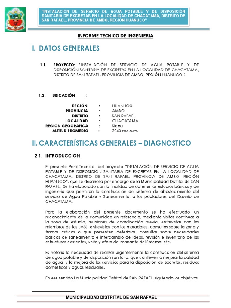 Informe Tecnico de Ingenieria | PDF | Saneamiento | Agua