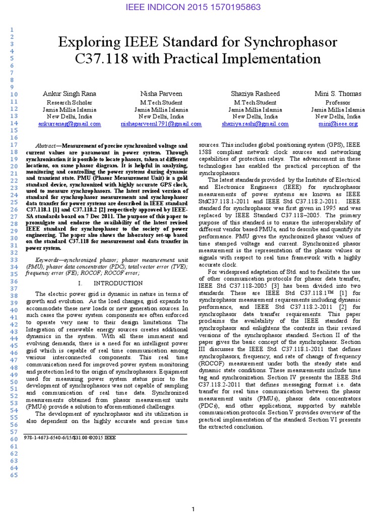 Exploring IEEE Standard For Synchrophasor C37.118 With Practical Implementation | PDF ...