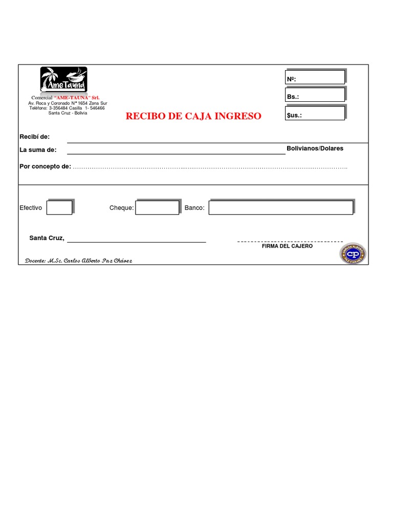 Recibo De Caja Ingreso