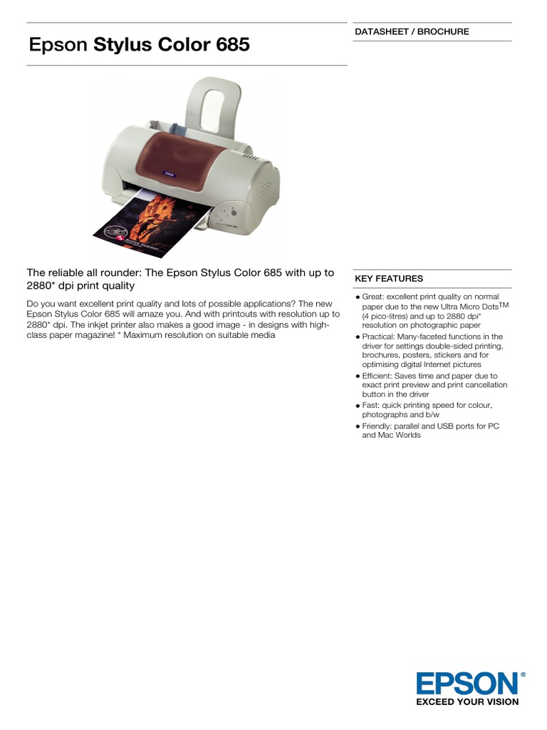 Epson Stylus Color 685 Datasheet | PDF | Graphic Design | Office Equipment