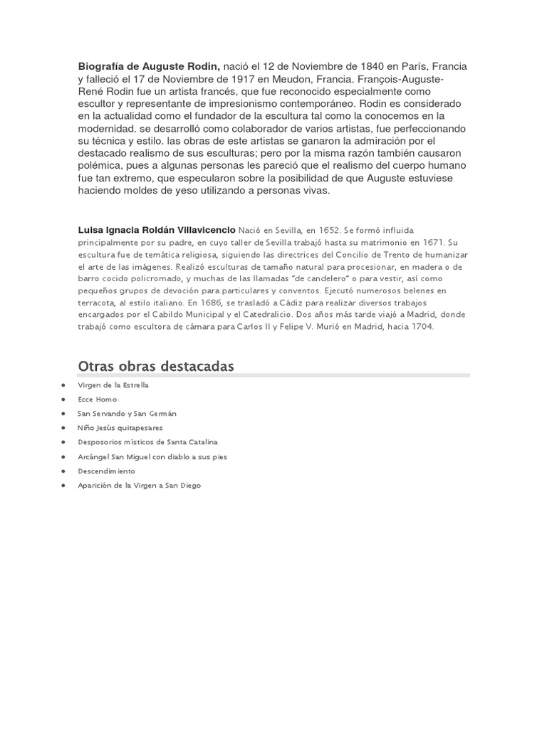 Biografía de Auguste Rodin | PDF | Escultura | Artes (general)