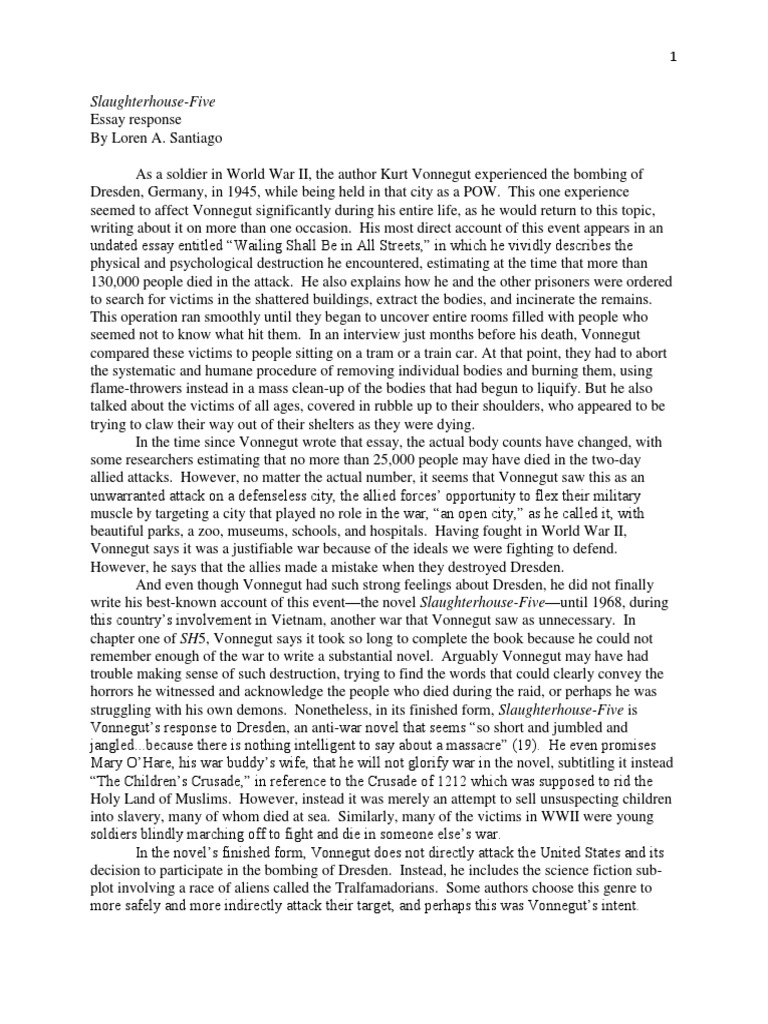 Slaughterhouse-Five Sample Essay | PDF | Kurt Vonnegut | Unrest