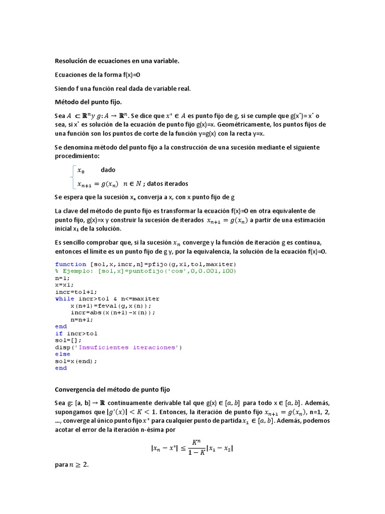 Método Del Punto Fijo | PDF | Algoritmos | Matemáticas De La Computación