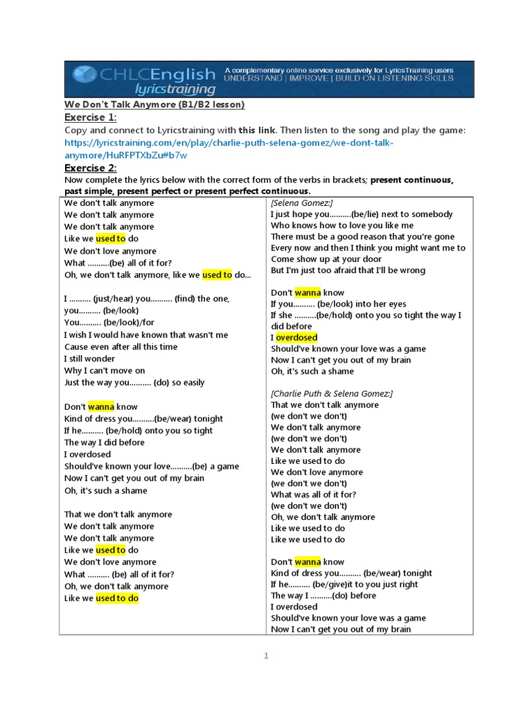 We Don’t Talk Anymore: Lesson Plan | PDF | Morphology | Onomastics