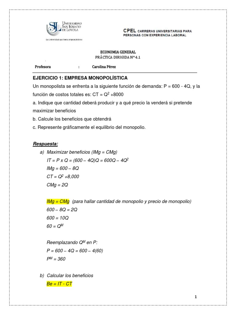 Practica Dirigida 4.2 Solucionario | PDF | Comportamiento anticompetitivo | Monopolio