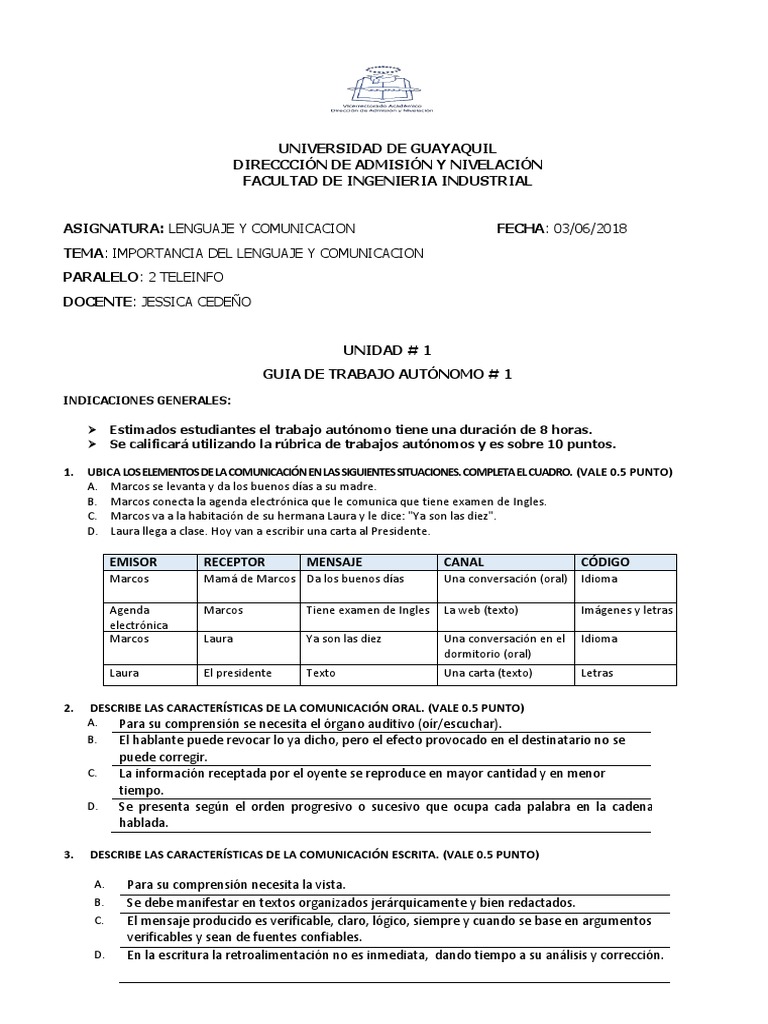 1 Trabajo Autónomo 8 Horas (1) Resuelto Bryan Lema | PDF | Comunicación ...