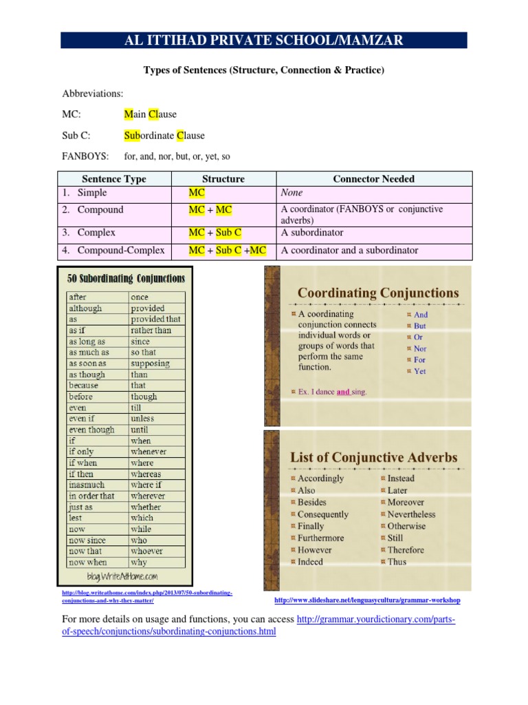 Types of Sentence Connectors Explained | PDF | Teaching Methods ...