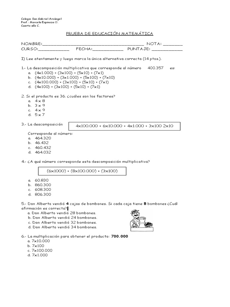 Prueba de Matemática Mult. y Divisiones | PDF | Enseñanza de matemática ...