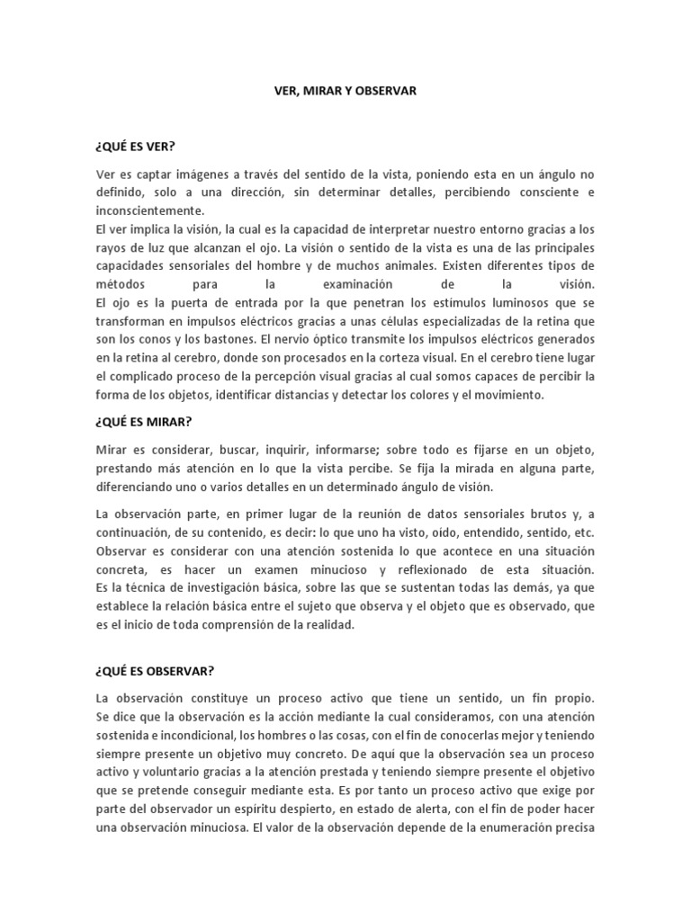 Diferencia Entre Ver,Mirar y Observar | Percepción visual | Conceptos ...