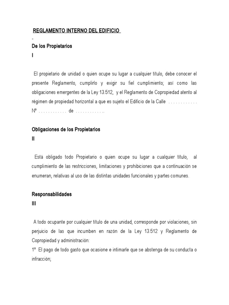 Reglamento Interno Del Edificio | PDF | Condominio | Justicia