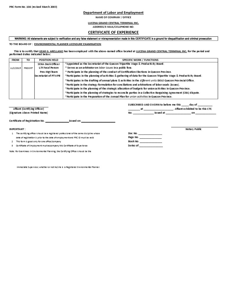 PRC Env Form 104a | PDF | Government | Government Information