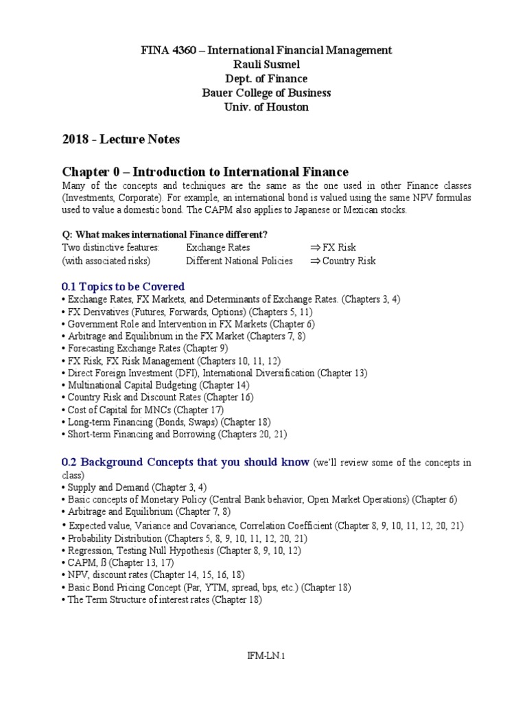 IFM - Lecture Notes | PDF | Foreign Exchange Market | Futures Contract