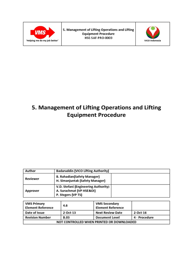 Lifting Operations Management Procedure | PDF | Elevator | Test ...