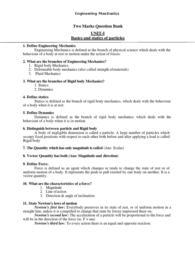 EMECH 2 Marks | PDF | Friction | Acceleration