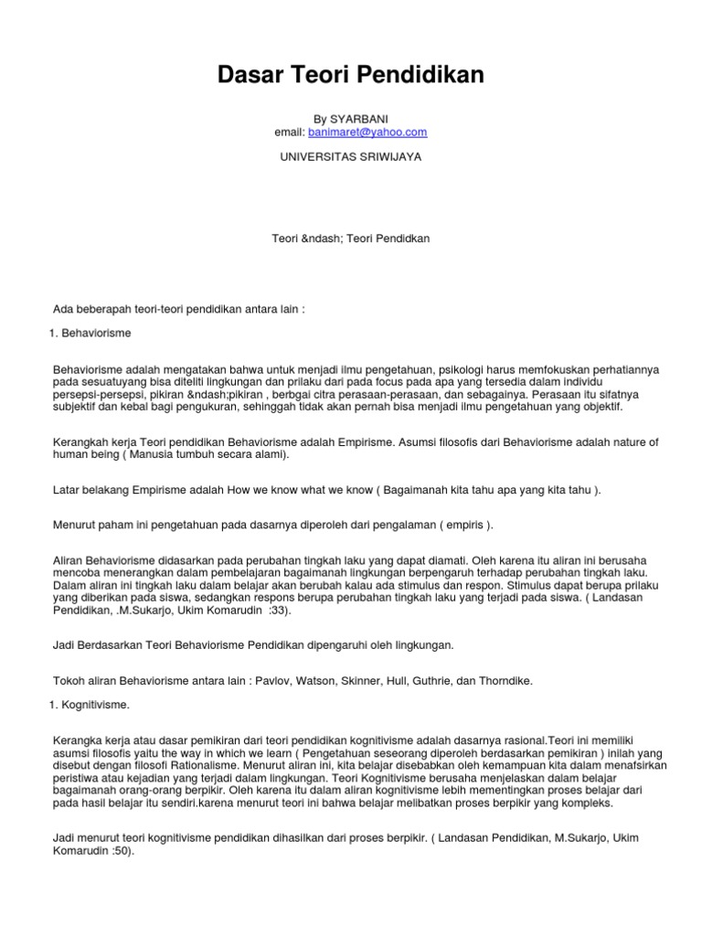 Dasar Teori Pendidikan | PDF