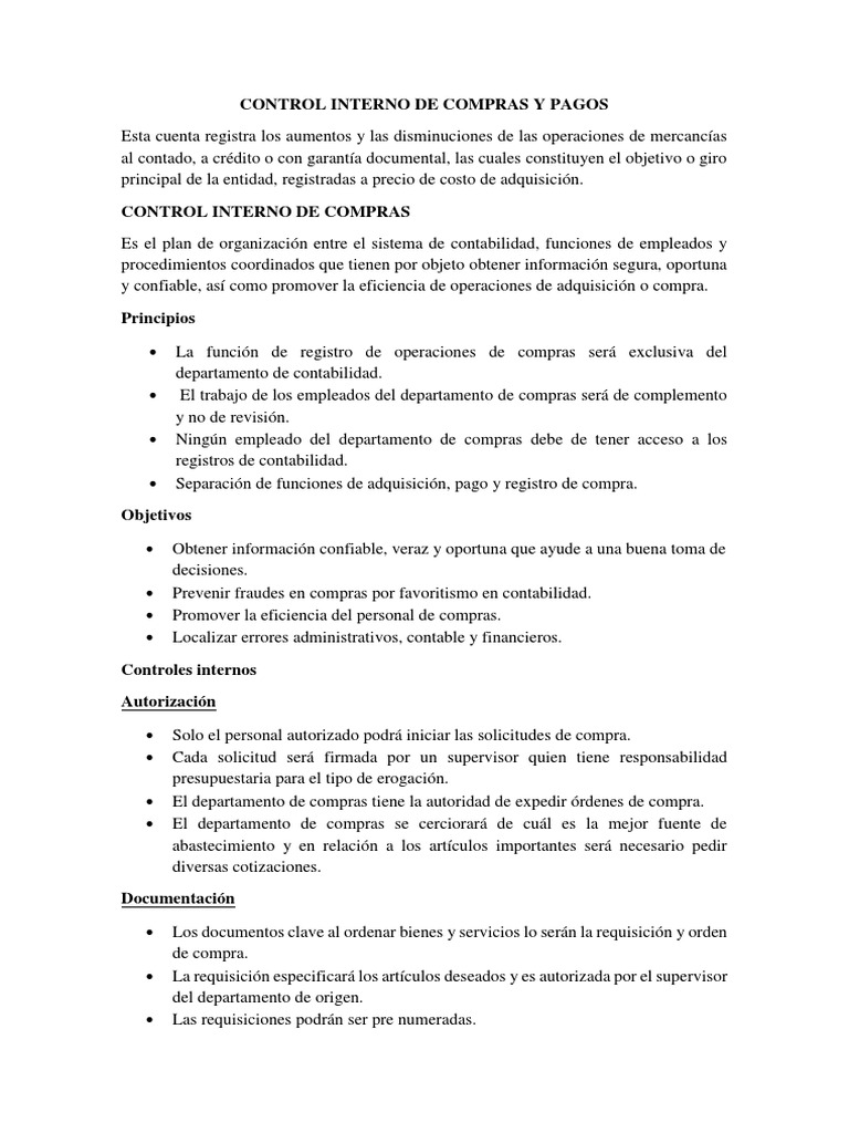 Control Interno de Compras y Pagos | PDF | Presupuesto | Calidad ...