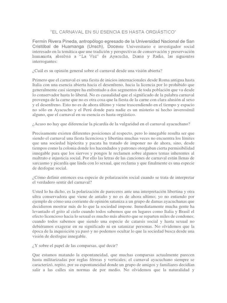 Analisis Del Carnaval en Su Esencia Es Hasta Orgiástico | PDF ...