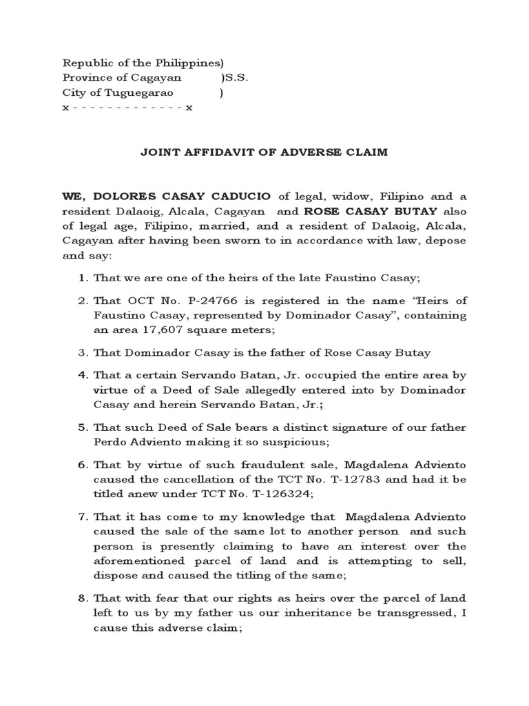 Affidavit of Adverse Claim | PDF