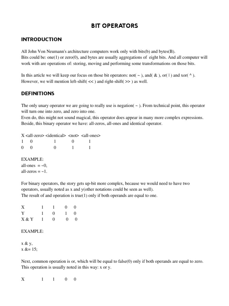 Binary Operators | PDF | Bit | C (Programming Language)