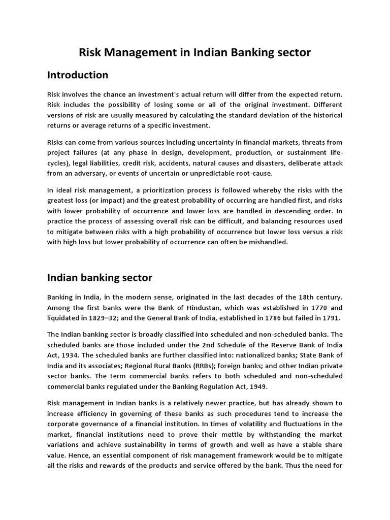 Risk Management in Indian Banking Sector | PDF | Risk Management | Banks