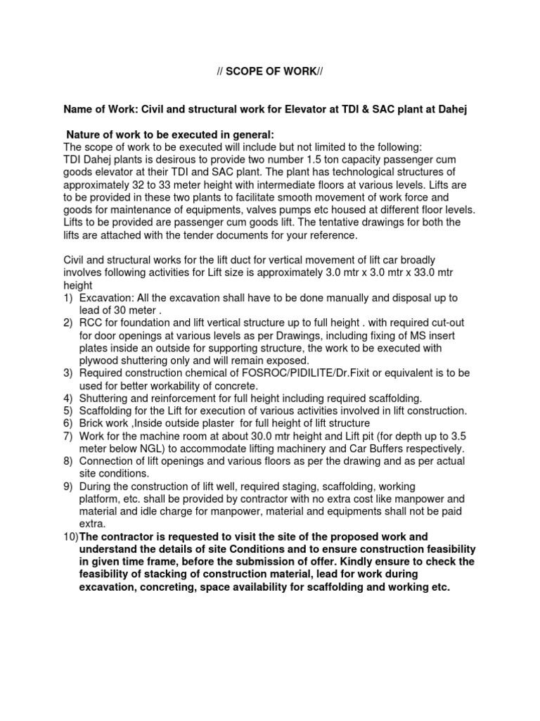 Scope of Work Elevator Lift | PDF | Elevator | Personal Protective ...