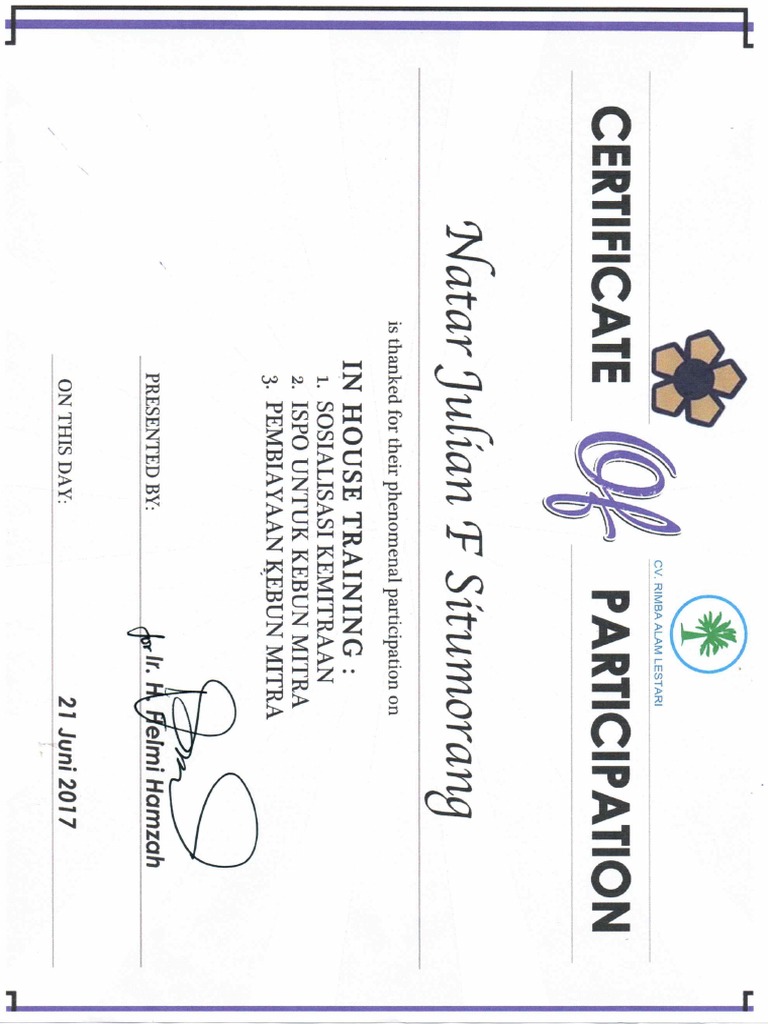 Sertifikat in House Training | PDF