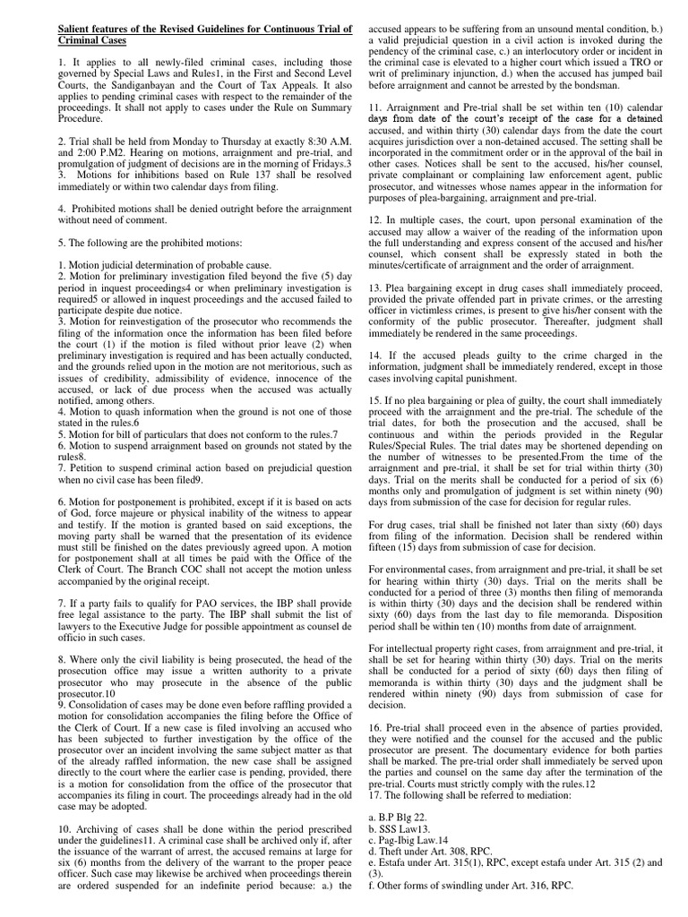 Salient Features of The Revised Guidelines For Continuous Trial of ...