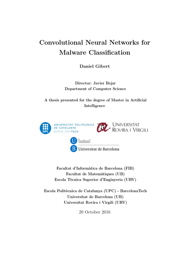 Convolutional Neural Networks For Malware Classification | PDF | Artificial Neural Network ...
