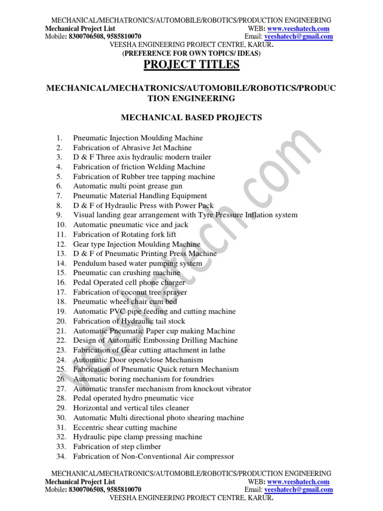 Mechanical Engineering Project Ideas | PDF | Machines | Robot