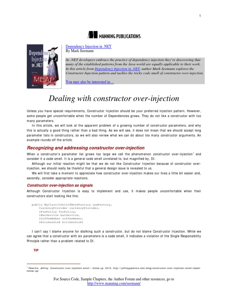 Dependency Injection in Net | PDF | Constructor (Object Oriented Programming) | Programming