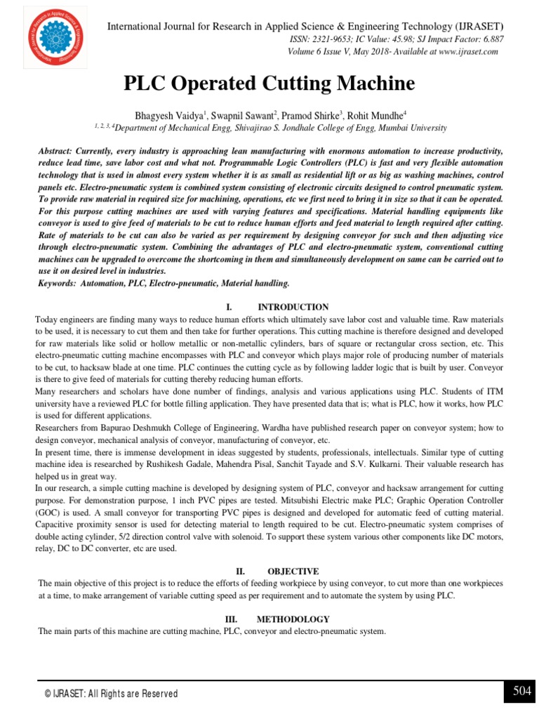 PLC Operated Cutting Machine | PDF | Programmable Logic Controller | Relay