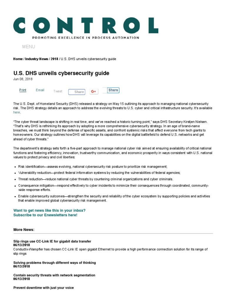 U.S. DHS Unveils Cybersecurity Guide | Download Free PDF | United ...