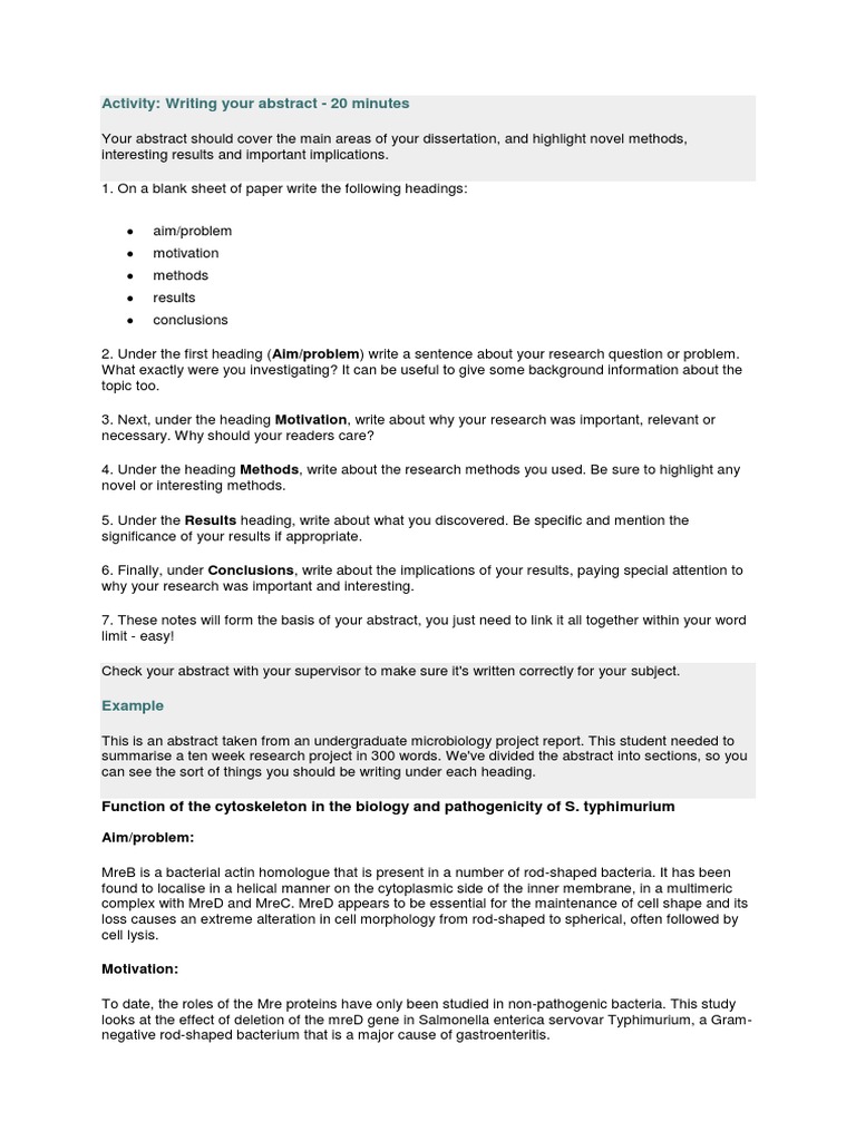 Activity: Writing Your Abstract - 20 Minutes | PDF | Salmonella | Bacteria