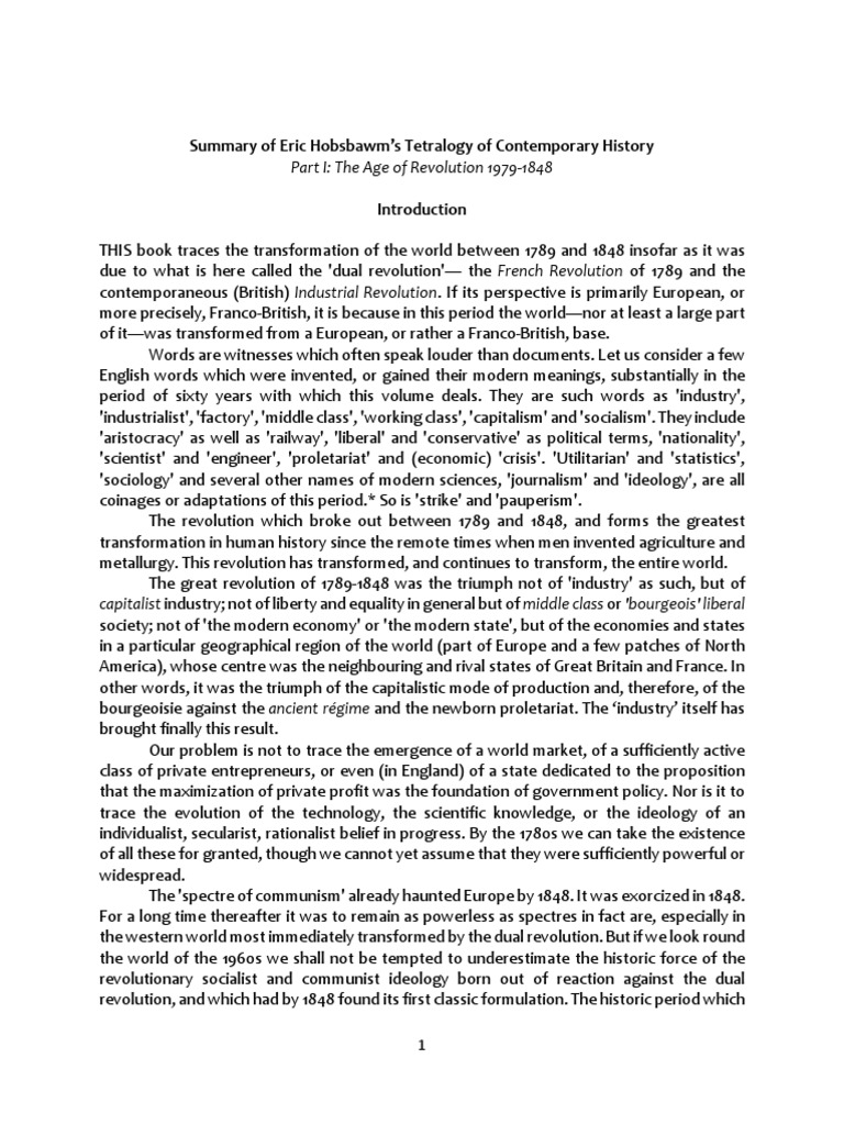 Summary of Eric Hobsbawm | PDF | Rail Transport | Continent