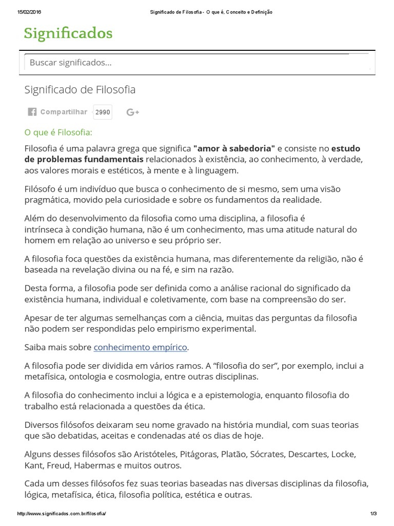 Significado de Filosofia - O Que É, Conceito e Definição | PDF ...