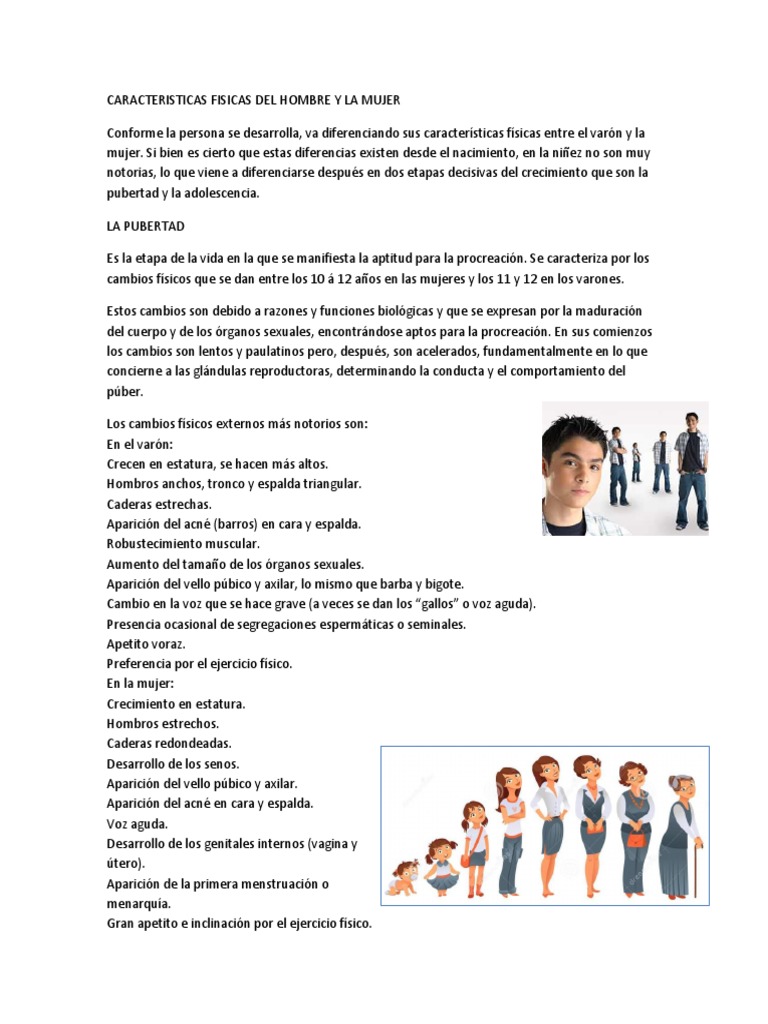 Caracteristicas Fisicas Del Hombre y La Mujer | PDF | Pubertad | Mujer