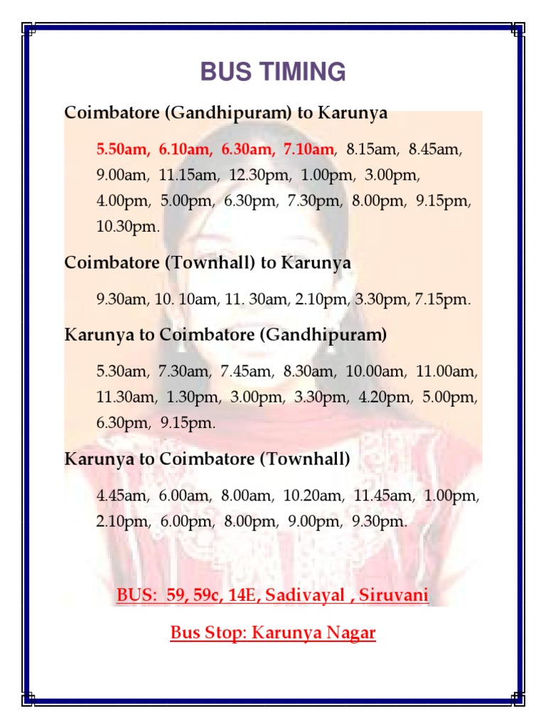 Karunya University Bus Timings | PDF