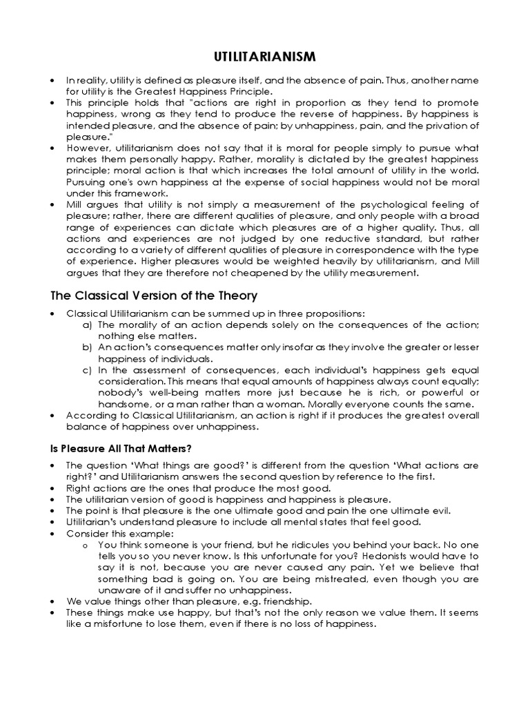 Utilitarianism: The Classical Version of The Theory | PDF ...