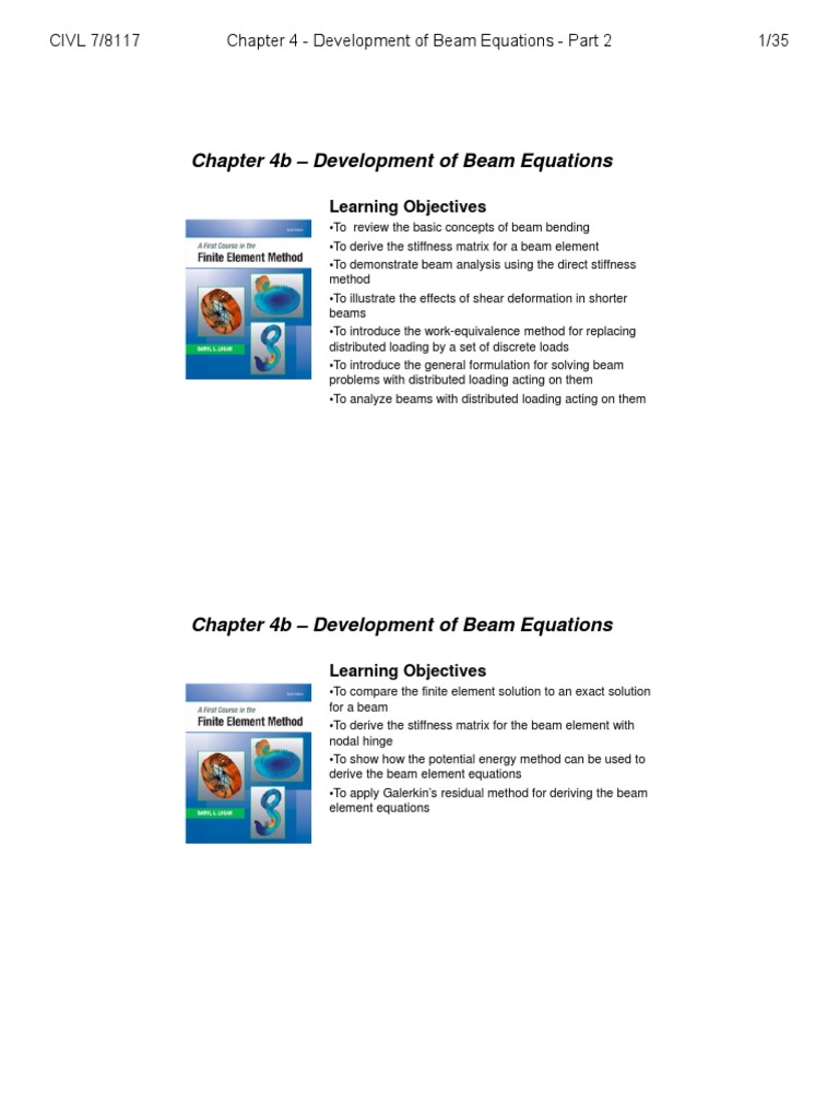 Finite Element Method Chapter - 04b | PDF | Bending | Beam (Structure)