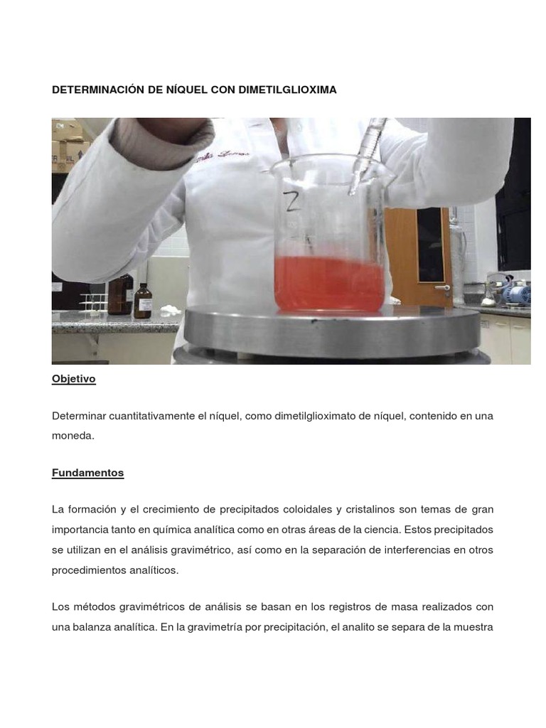 Determinación de Níquel Con Dimetilglioxima | Ácido clorhídrico | Amoníaco