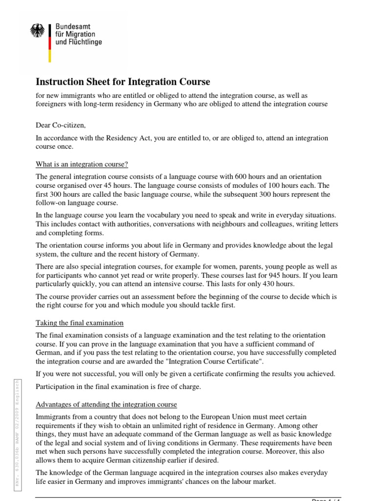 Instruction Sheet For Integration Course: Page 1 / 1 | PDF ...