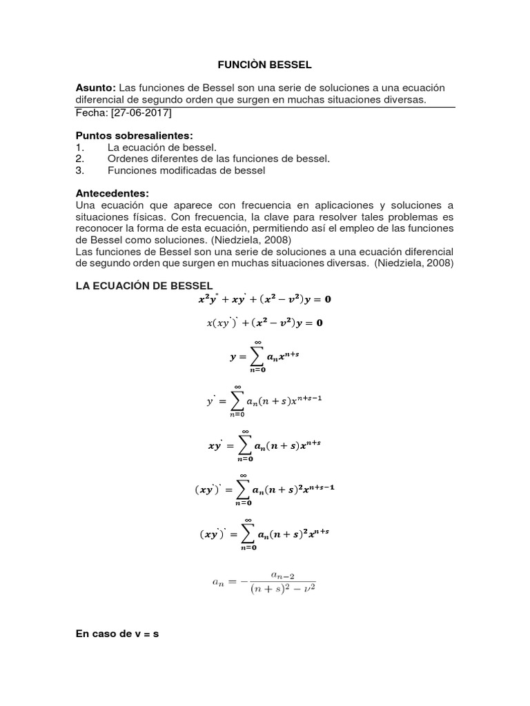 Resumen Bessel Function | PDF | Ecuaciones | Física