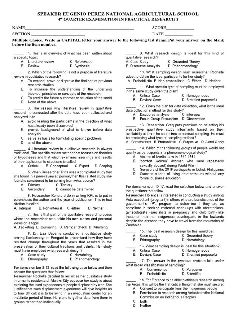 4th Quarter Exam - Practical Research 1 | PDF | Qualitative Research ...