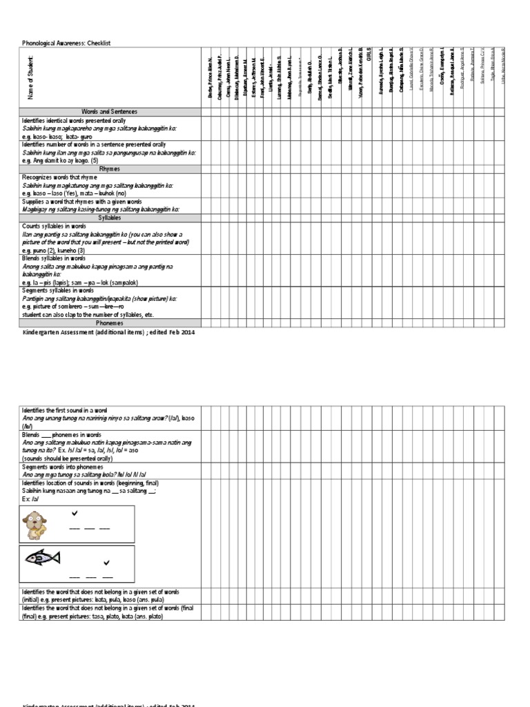 Phonological Awareness Checklist - Rev | PDF | Phonetics | Cognition