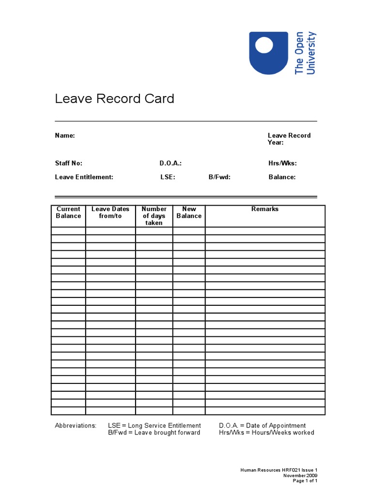 Leave Record Card HRF021 | PDF