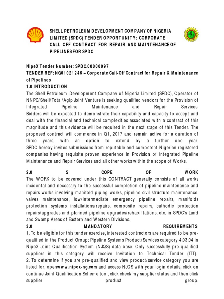 TENDER OPPORTUNITY Corporate Call Off Contract For Repair and ...